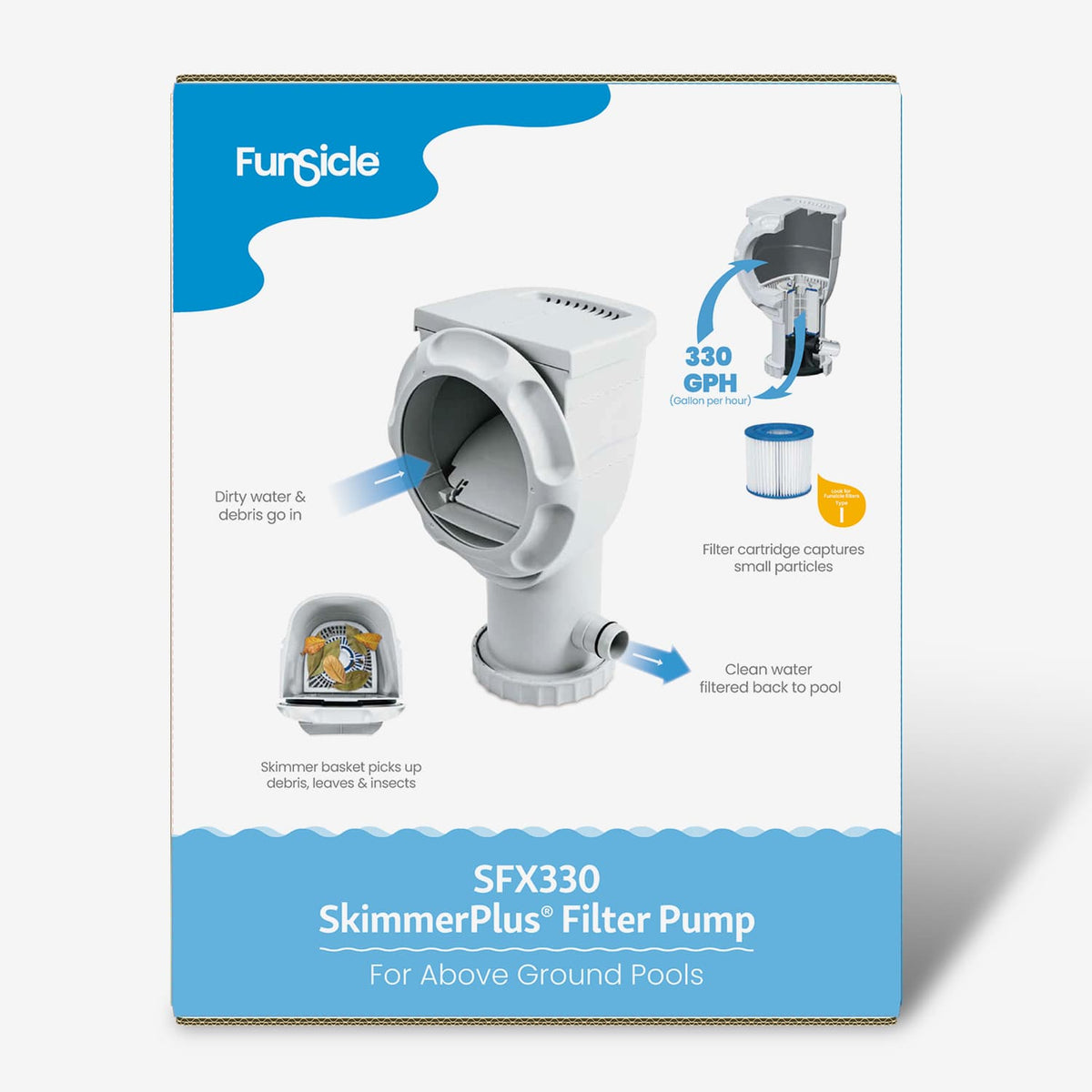 Funsicle SFX330 SkimmerPlus Filter Pump | 2-in-1 Skimmer & Filter Cartridge
