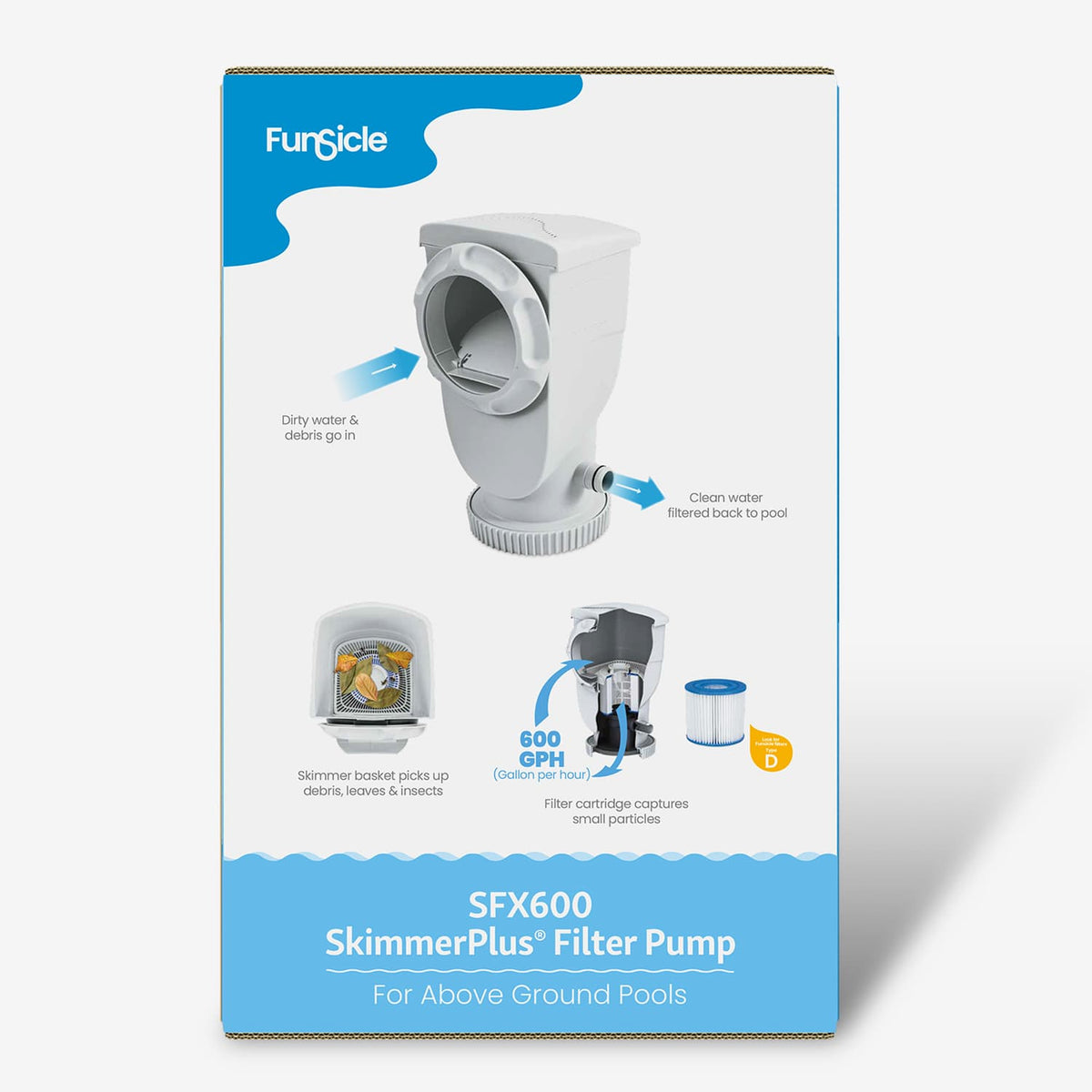 Funsicle SFX600 SkimmerPlus Filter Pump | 2-in-1 Skimmer & Filter Cartridge