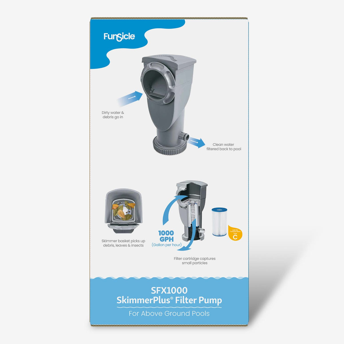 Funsicle SFX1000 SkimmerPlus Filter Pump | 2-in-1 Skimmer & Filter ...